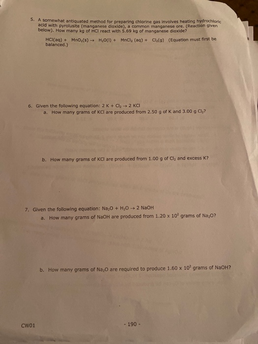 Solved ChemWorksheet 1 Stoichiometry (Mole Relationships): | Chegg.com