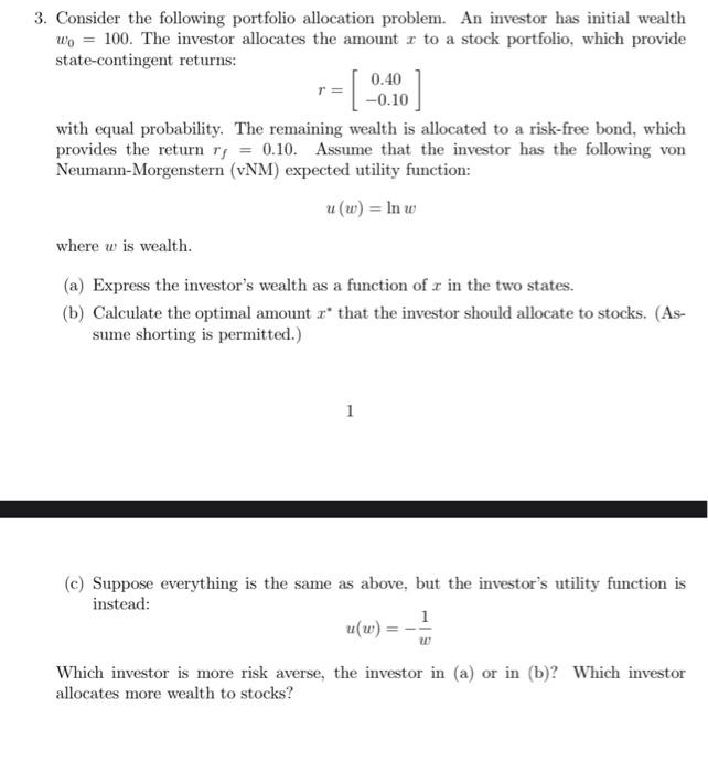 3. Consider the following portfolio allocation | Chegg.com