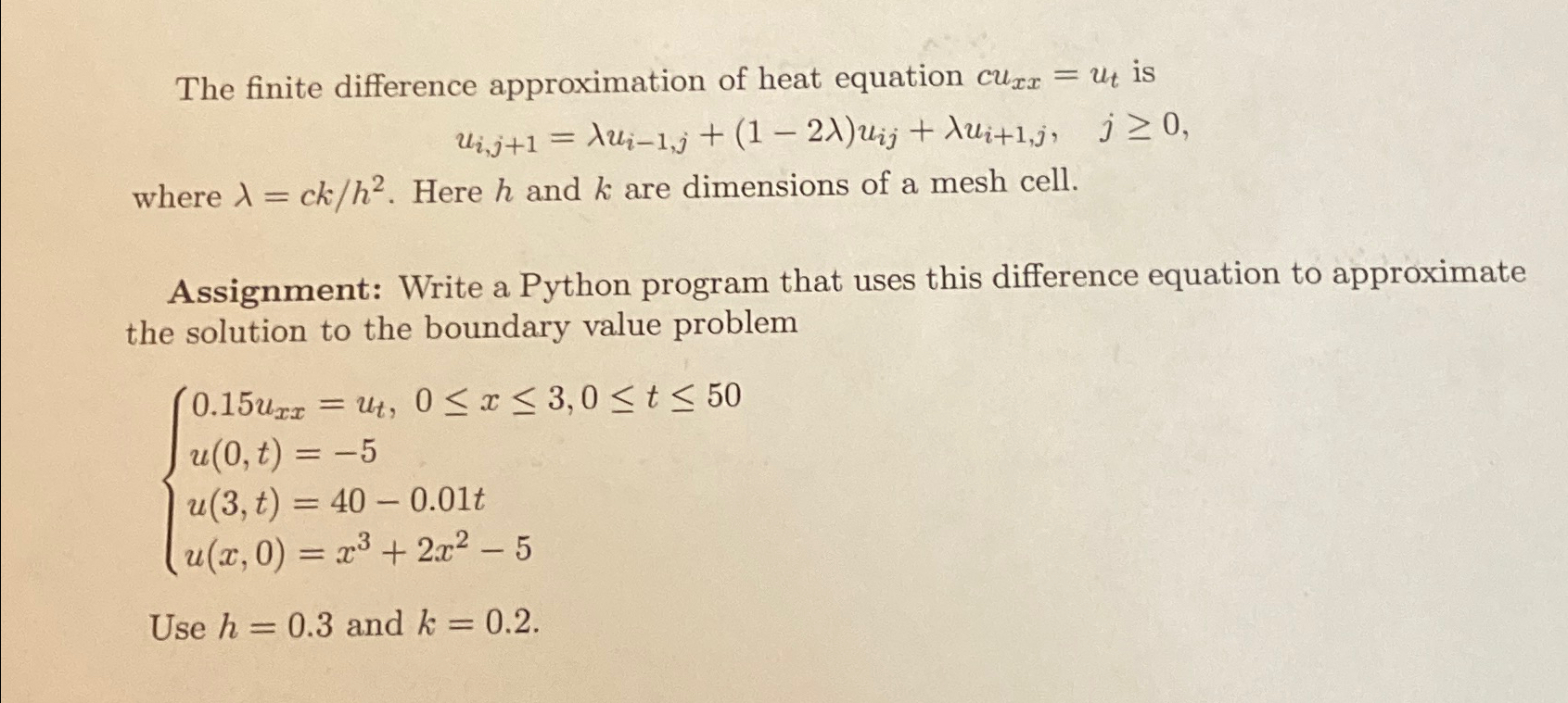 Solved The Finite Difference Approximation Of Heat Equation