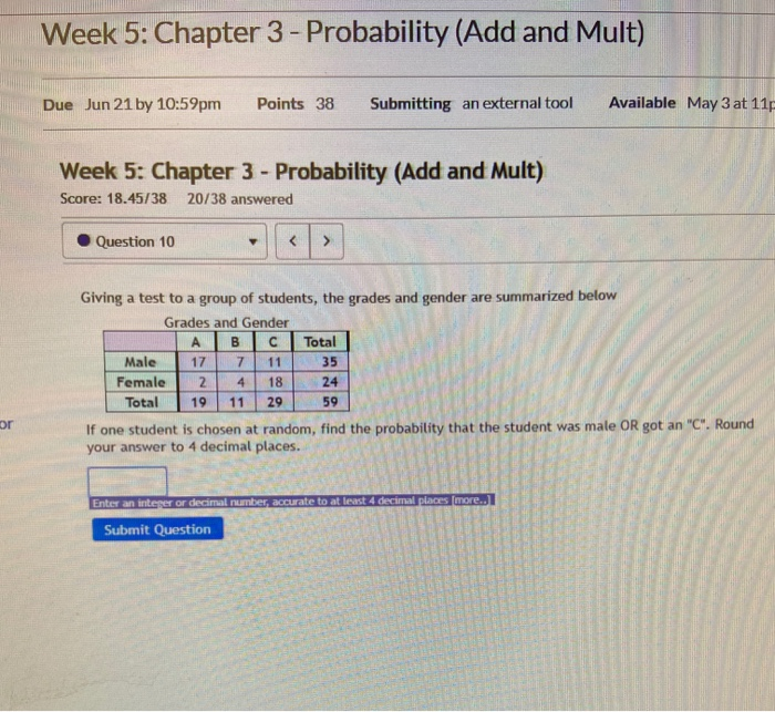 Solved Week 5: Chapter 3 - Probability (Add and Mult) Due | Chegg.com