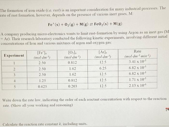 Solved The formation of iron oxide (i.e. rust) is an | Chegg.com