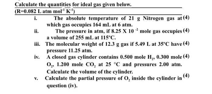 Solved Calculate the quantities for ideal gas given below. | Chegg.com
