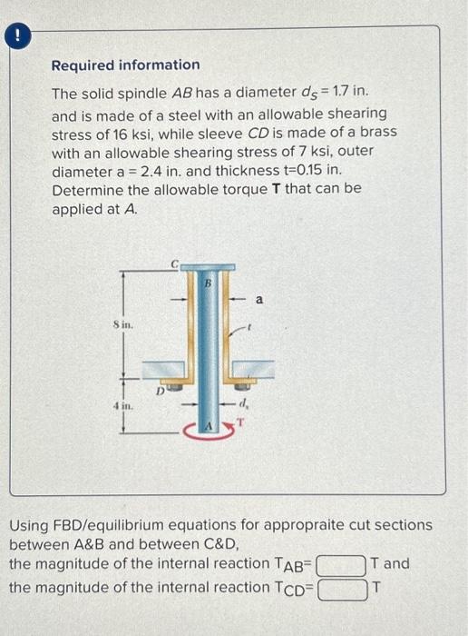 Solved ! Required information The solid spindle AB has a | Chegg.com