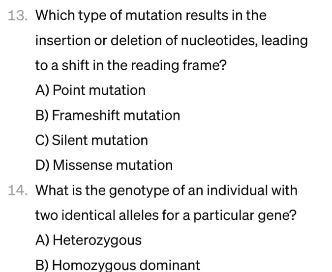 Solved Which type of mutation results in the insertion or | Chegg.com