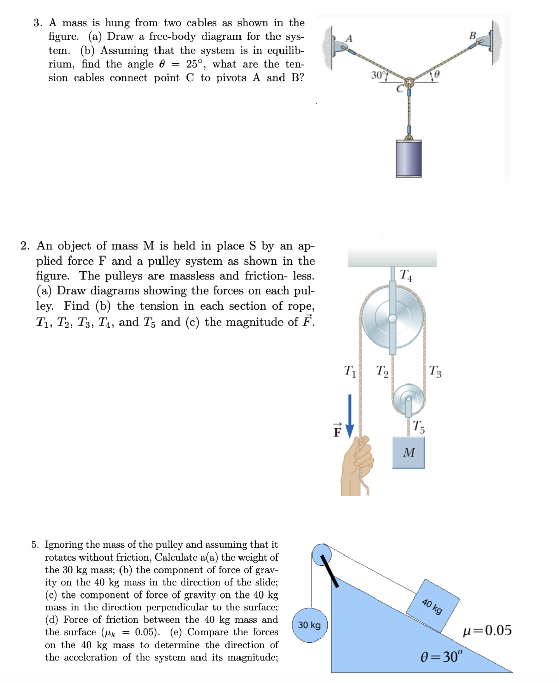 Solved 1. ﻿A mass is hung from two cables as shown in the | Chegg.com
