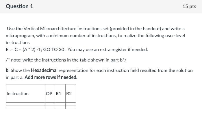 Solved Use the Vertical Microarchitecture Instructions set | Chegg.com