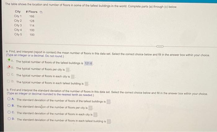 Solved The table shows the location and number of floors in | Chegg.com