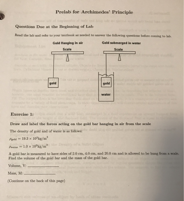 Solved Prelab for Archimedes' Principle Questions Due at the | Chegg.com