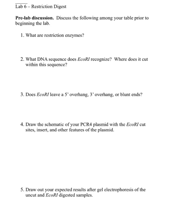 Solved Lab 6-Restriction Digest Pre-lab discussion. Discuss | Chegg.com
