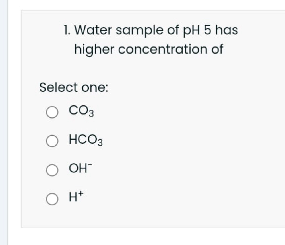 Solved Water sample of pH 5 ﻿hashigher concentration | Chegg.com