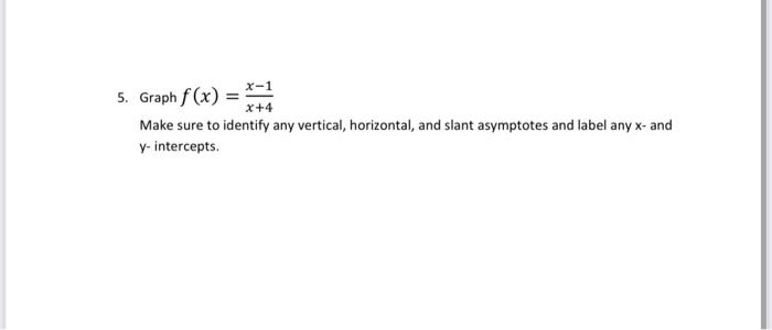 Solved x-1 5. Graph f(x) = ? x+4 Make sure to identify any | Chegg.com
