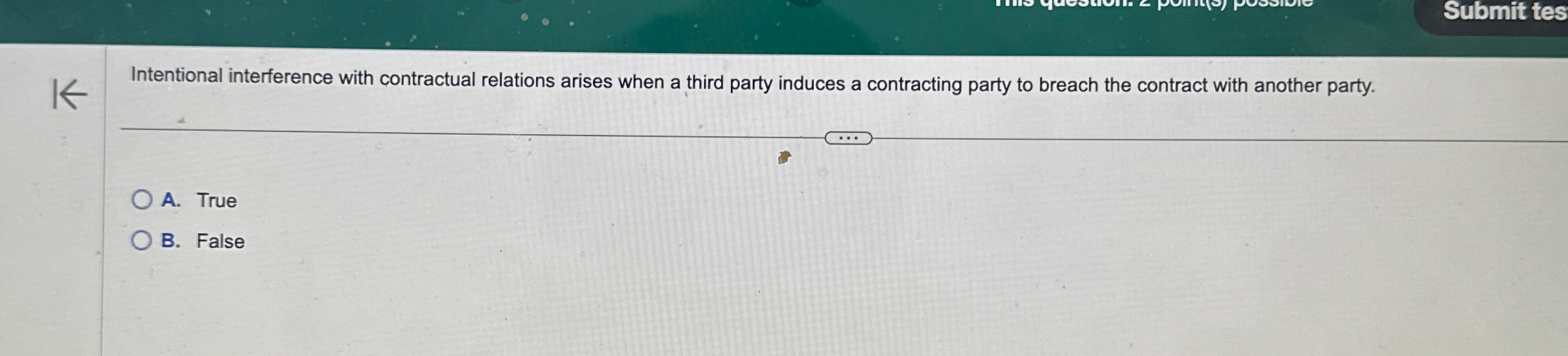 Solved Intentional interference with contractual relations | Chegg.com