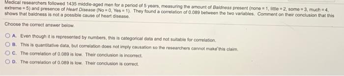 Solved Medical researchers followed 1435 middle-aged men for | Chegg.com