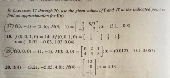Solved In Exercises 17 through 20, use the given values off | Chegg.com