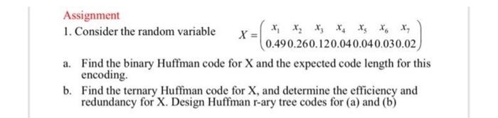 Solved Assignment A Find The Binary Huffman Code For X And