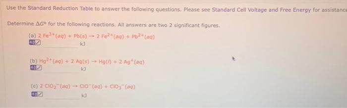 Solved Use The Standard Reduction Table To Answer The