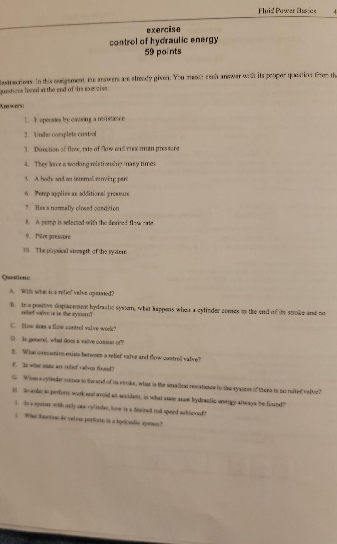 Solved Fluid Power Basics 4 exercise control of hydraulic | Chegg.com