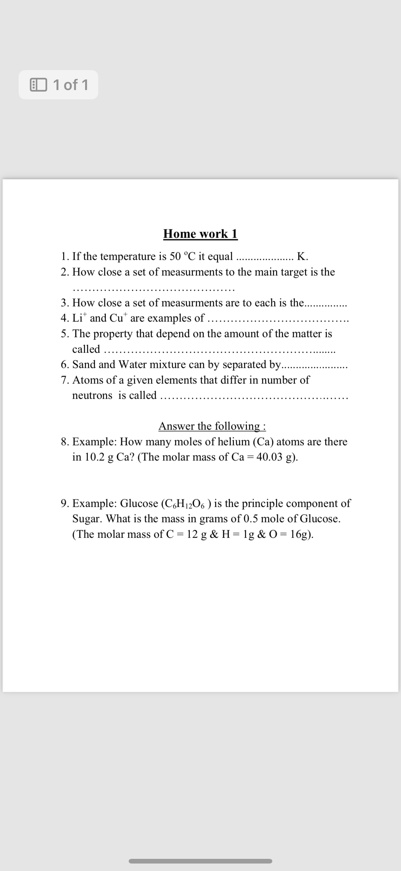 Solved Home work 1If the temperature is 50°C ﻿it equal K.How | Chegg.com