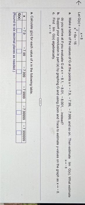 Solved Let G(x)=x2+6x−16x+8 a. Make a table of the values of | Chegg.com