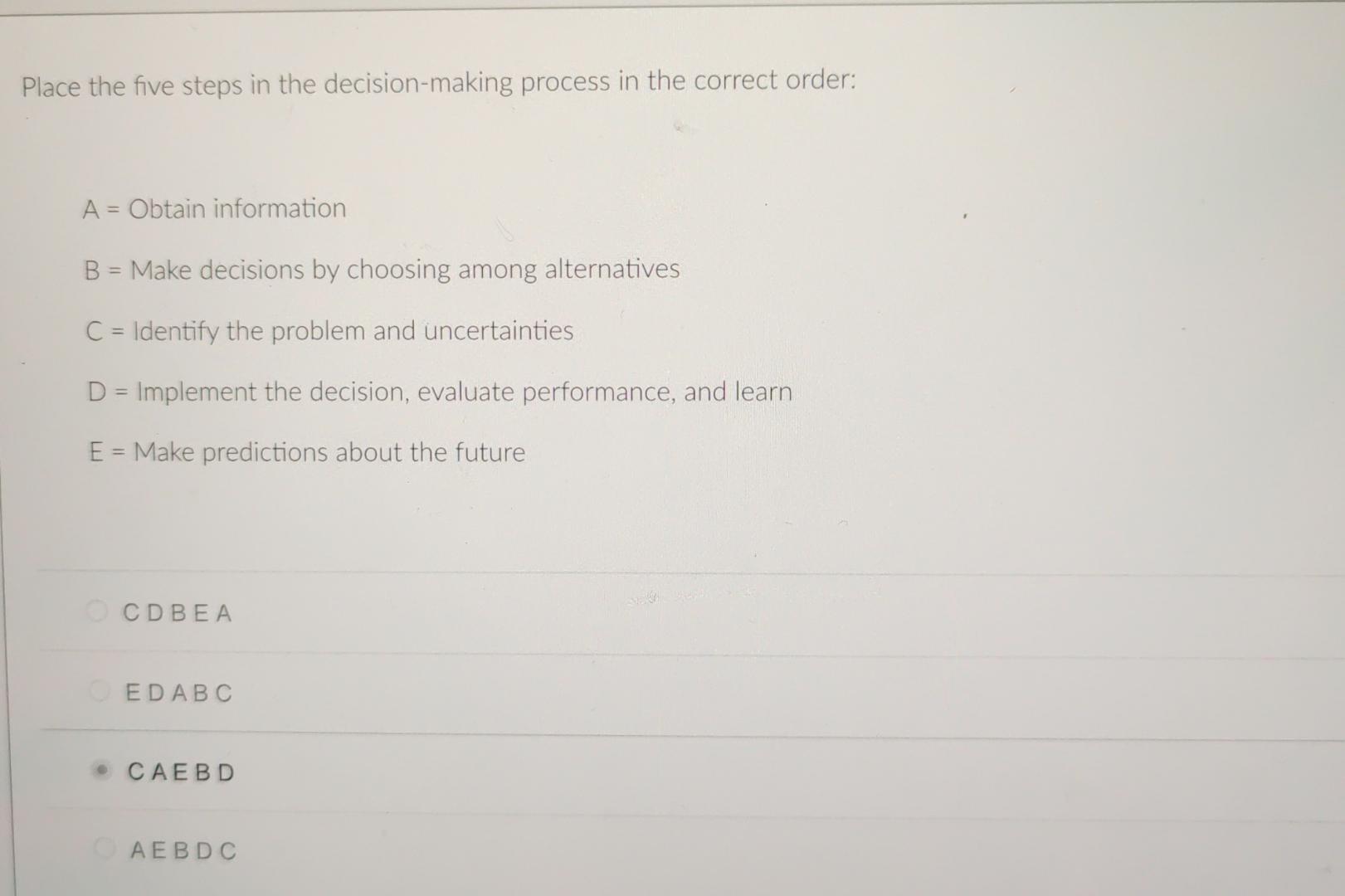 Solved Place the five steps in the decision-making process | Chegg.com