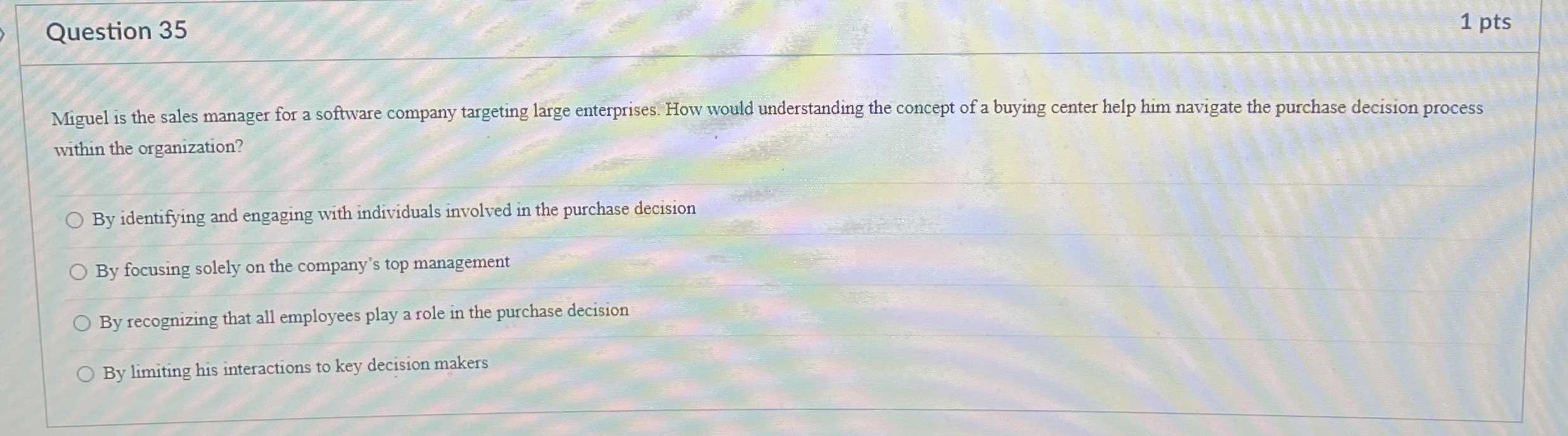 Solved Question 351 ﻿ptsMiguel is the sales manager for a | Chegg.com