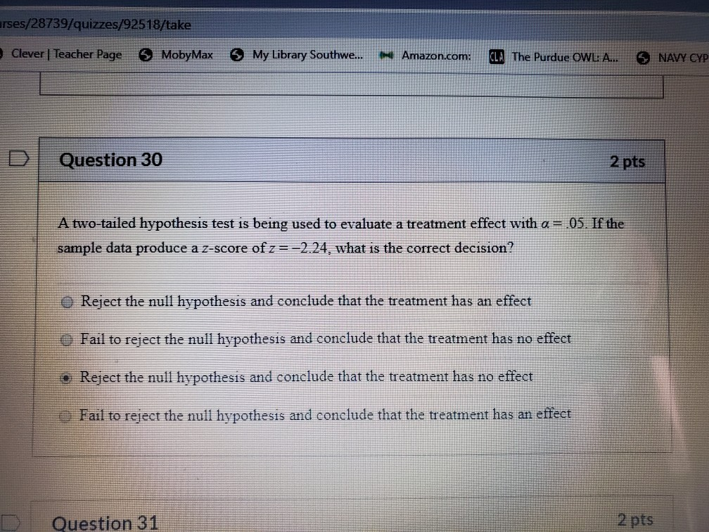 Solved A Two Tailed Hypothesis Test Is Being Used To 9038