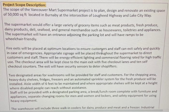 Solved This is our Supermarket construction project scope | Chegg.com