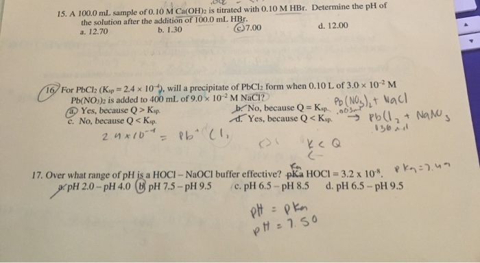 Solved 15. A 100.0 mL sample of 0.10 M Ca(OH)2 is titrated | Chegg.com