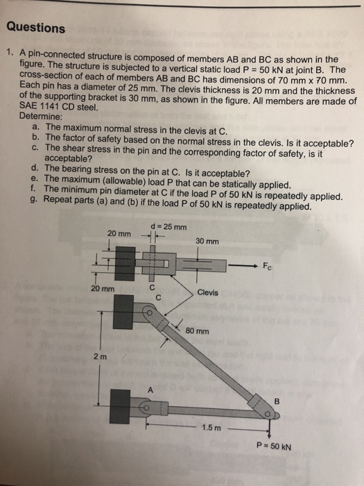Solved Questions 1. A pin-connected structure is composed of | Chegg.com
