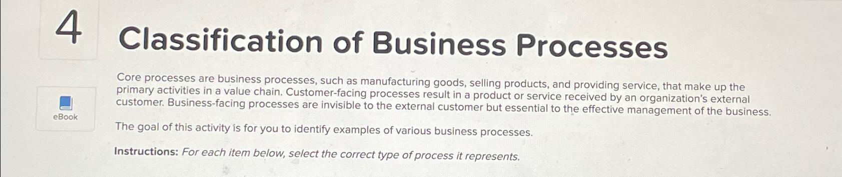 Solved Classification of Business ProcessesCore processes | Chegg.com