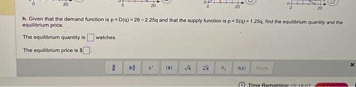 Solved h. Given that the demand function is p=D(q)=28−2.25q | Chegg.com