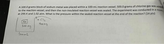 Solved A 100.0 grams block of sodium metal was placed within | Chegg.com