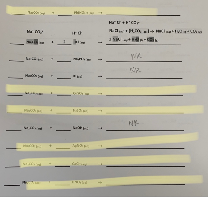 Solved Na2CO3(aq) Pb(NO3)2 (aq) Na Cl + HCO32 Na co 2 HCl | Chegg.com