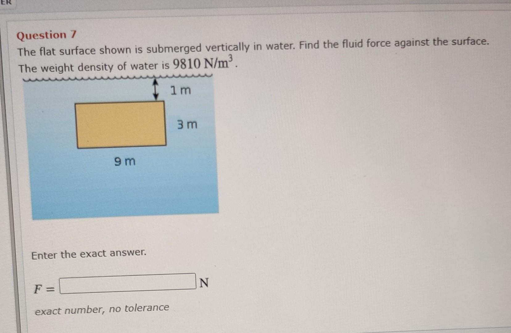 Solved ER Question 7 The flat surface shown is submerged | Chegg.com