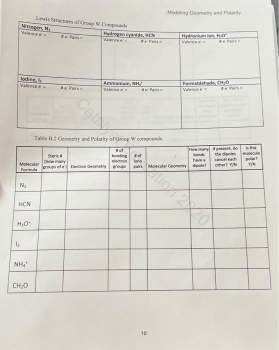 Solved Modeling Geometry and Polarity Lewis Structures of | Chegg.com