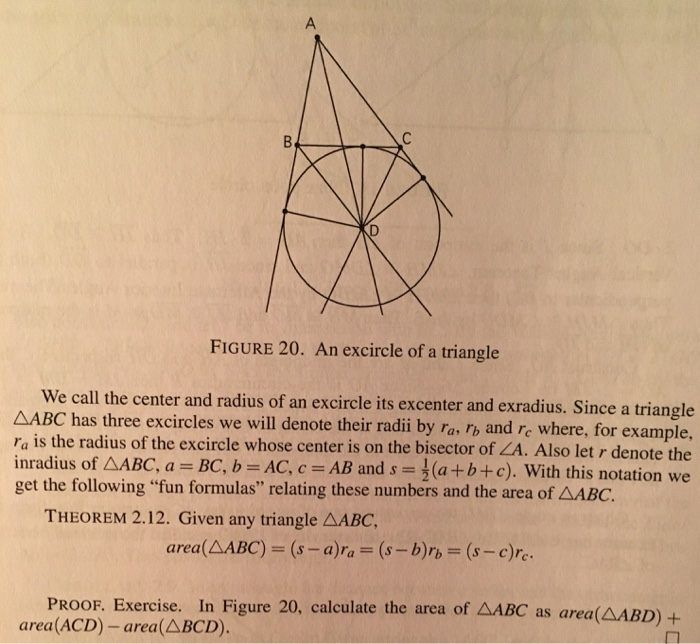 Solved FIGURE 20. An excircle of a triangle We call the | Chegg.com