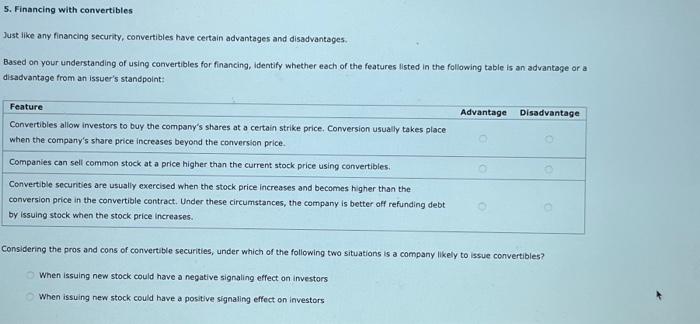 Solved 5. Financing with convertibles Just ilke any | Chegg.com