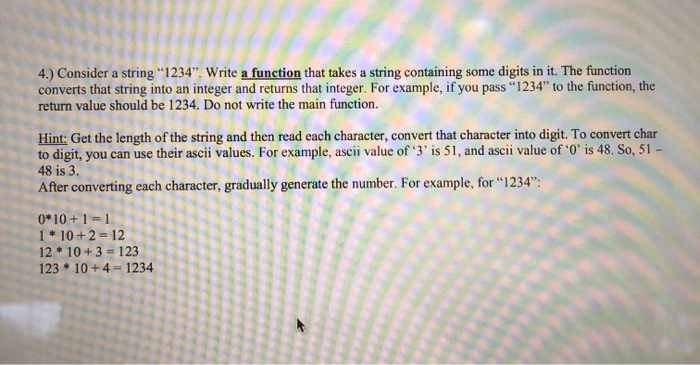 Solved 4.) Consider a string "1234" Write a function that | Chegg.com