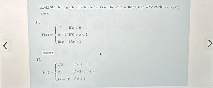 Solved 11-12 Sketch the graph of the function and use it to | Chegg.com