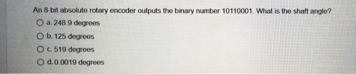 Solved An 8-bit absolute rotary encoder outputs the binary | Chegg.com