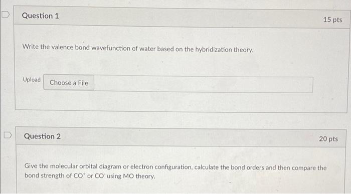 Solved Question 1 15 pts Write the valence bond wavefunction | Chegg.com