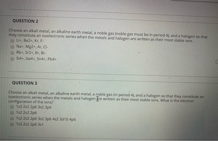 Solved QUESTION 2 Choose an alkali metal, an alkaline earth | Chegg.com
