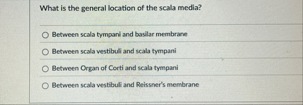 Solved What is the general location of the scala | Chegg.com