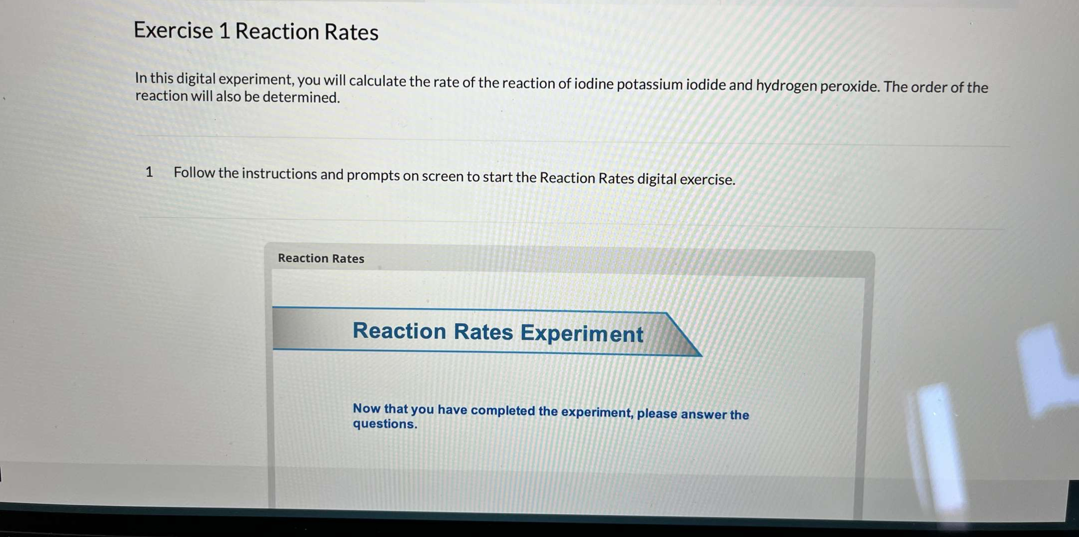 Solved Exercise 1 ﻿Reaction RatesIn this digital experiment, | Chegg.com