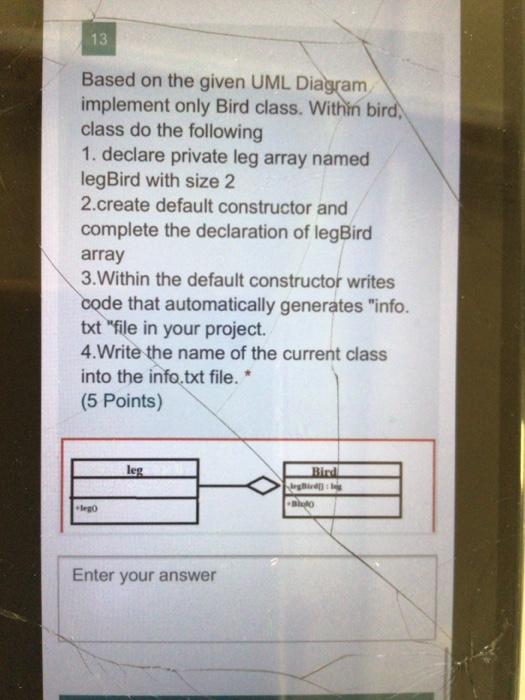 Solved 13 Based on the given UML Diagram implement only Bird | Chegg.com