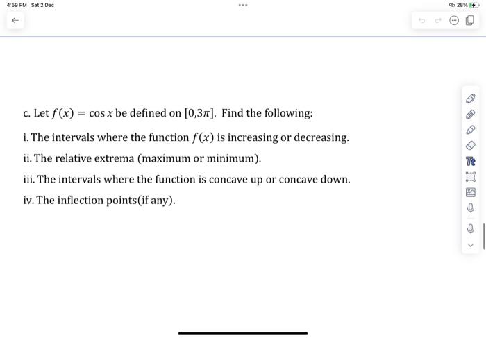 Solved c. Let f(x)=cosx be defined on [0,3π]. Find the | Chegg.com