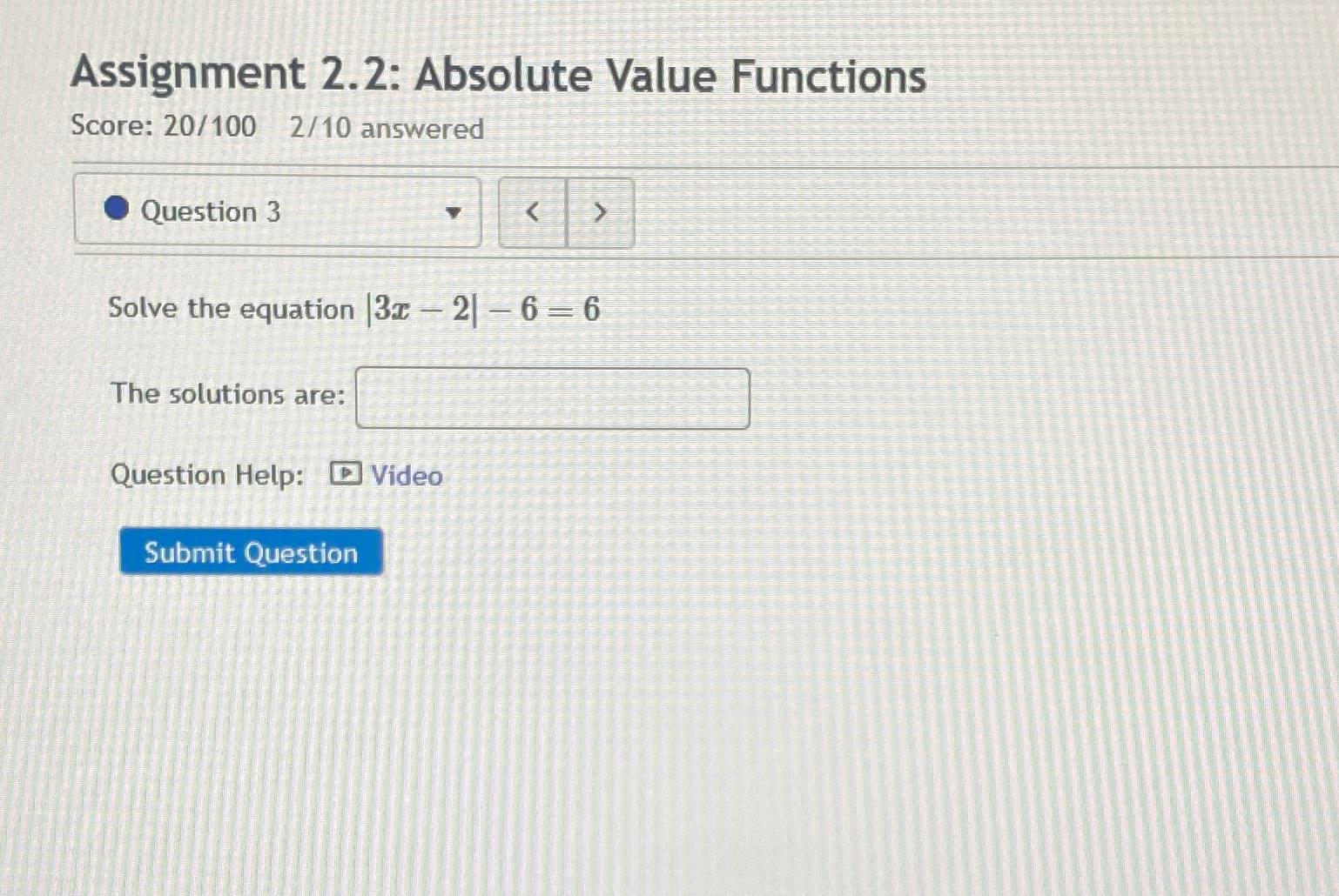 Solved Assignment 2.2: Absolute Value FunctionsScore: | Chegg.com