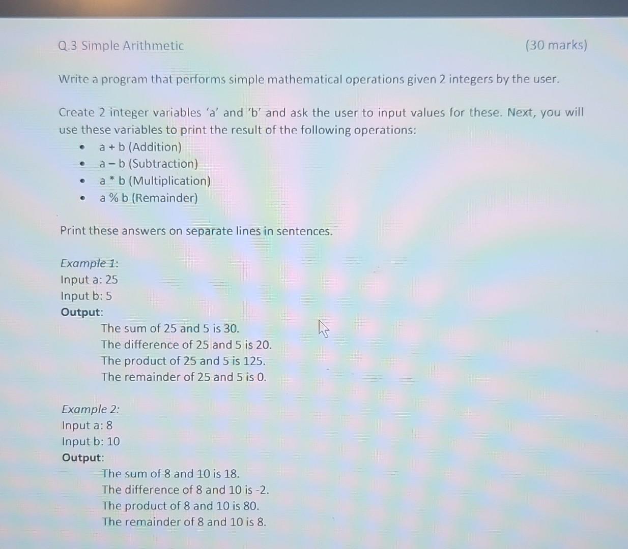 Solved Q.2 Printing a Custom Sentence (20 marks) Write a | Chegg.com