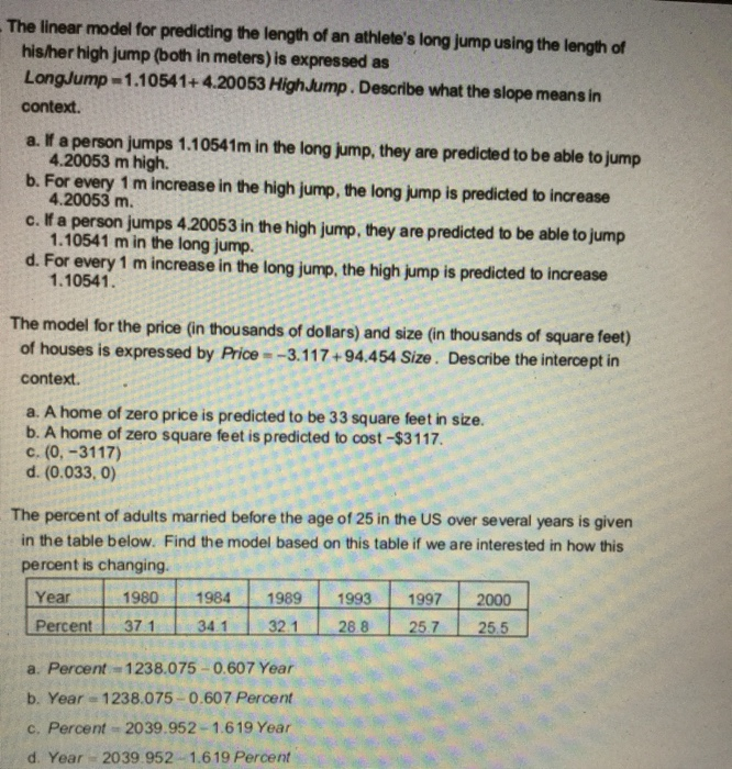 Solved The linear model for predicting the length of an | Chegg.com