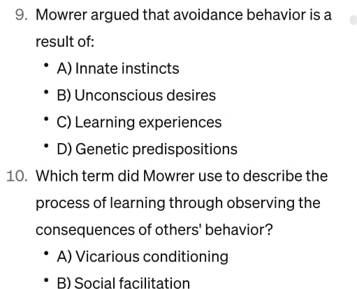 Solved Mowrer argued that avoidance behavior is a result | Chegg.com